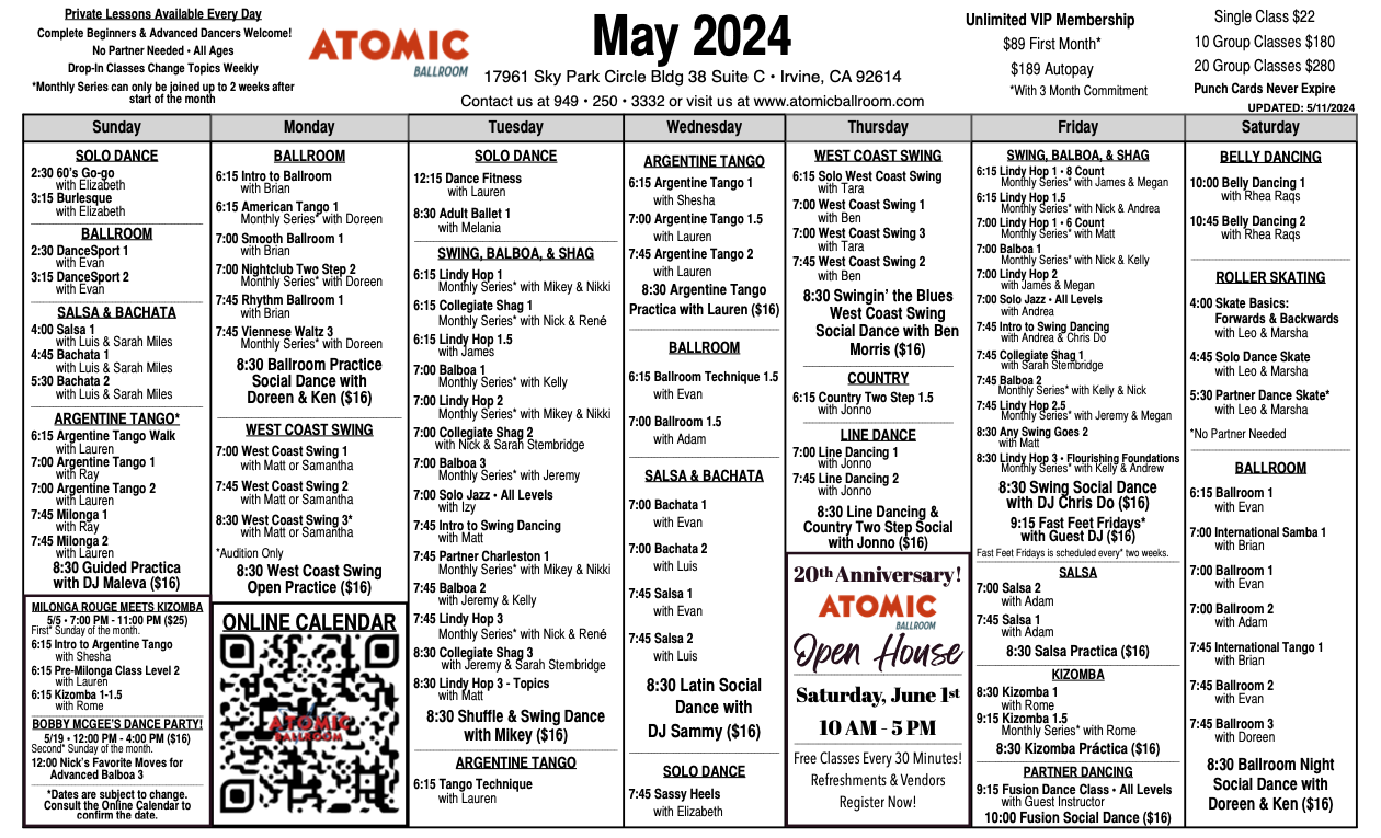 May 2024 Anniversary Open House | ATOMIC Ballroom | Irvine, CA in Orange County (OC)