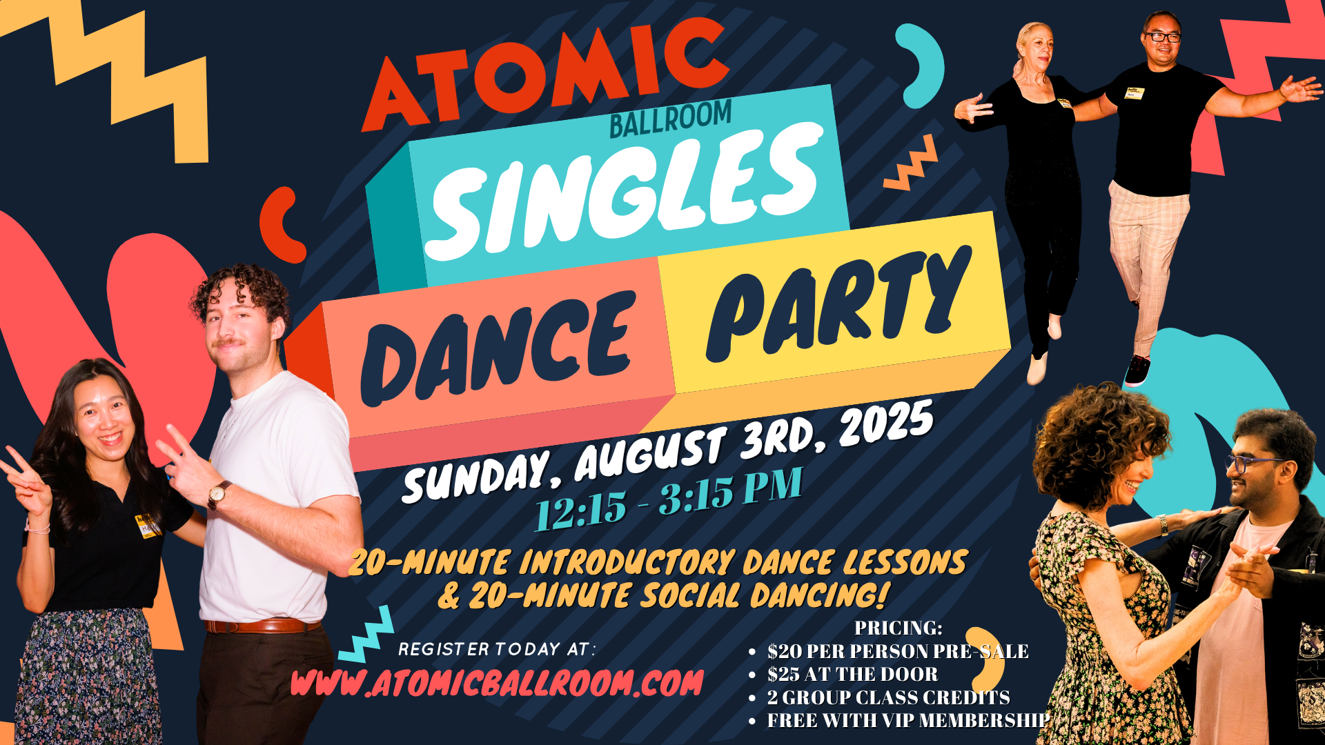 ATOMIC Singles Dance Party this Sunday Aug 3rd!